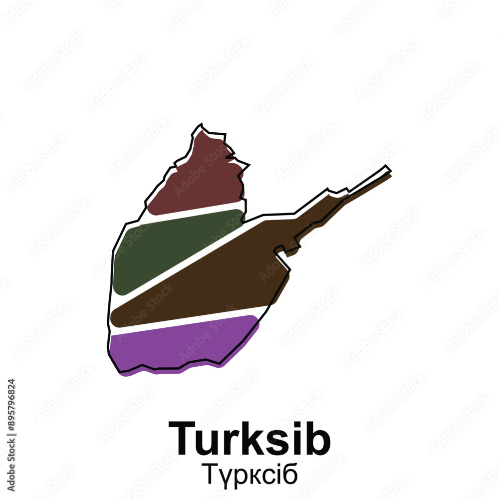 Turksib vector world map City illustration. Isolated on white ...