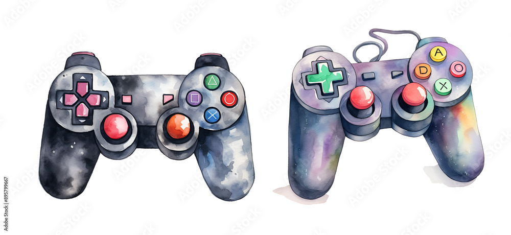 Vintage gaming console, watercolor clipart illustration with isolated ...