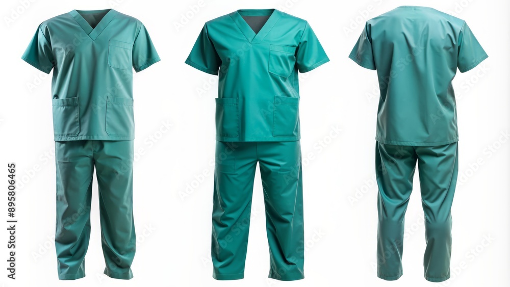 Uniform scrubs isolated on white background showcasing back, side, and ...