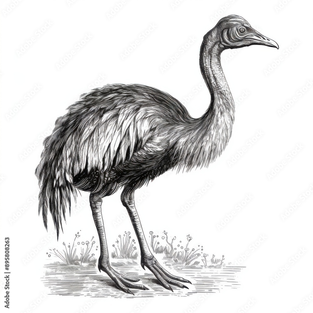 Black and white Vintage engraved art of a cassowary isolated on white ...