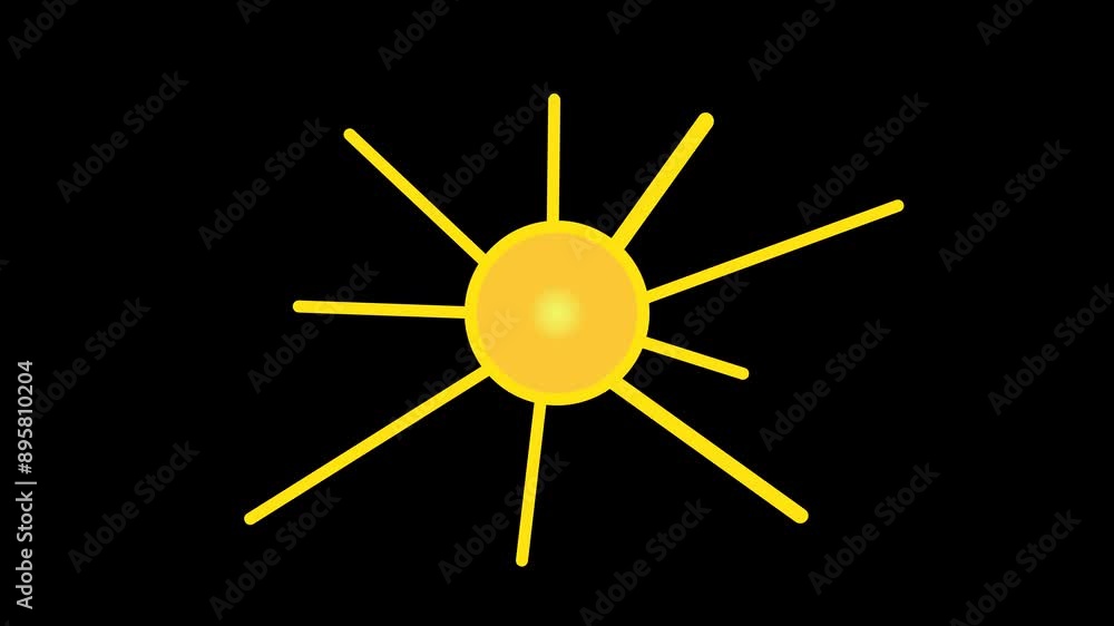 Yellow sun with animated rays on transparent background. Golden ...