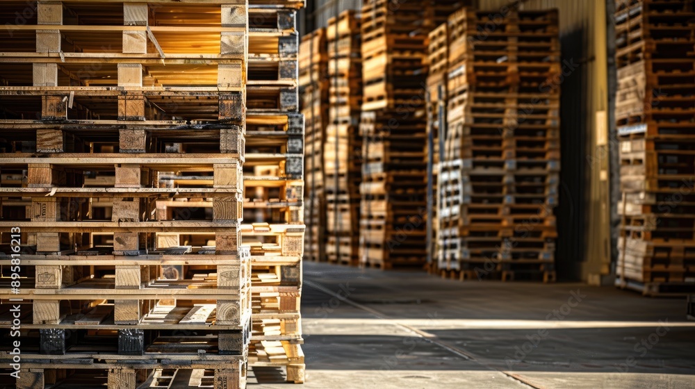 Wooden pallet stack inside warehouse Sheltered outdoor storage area ...