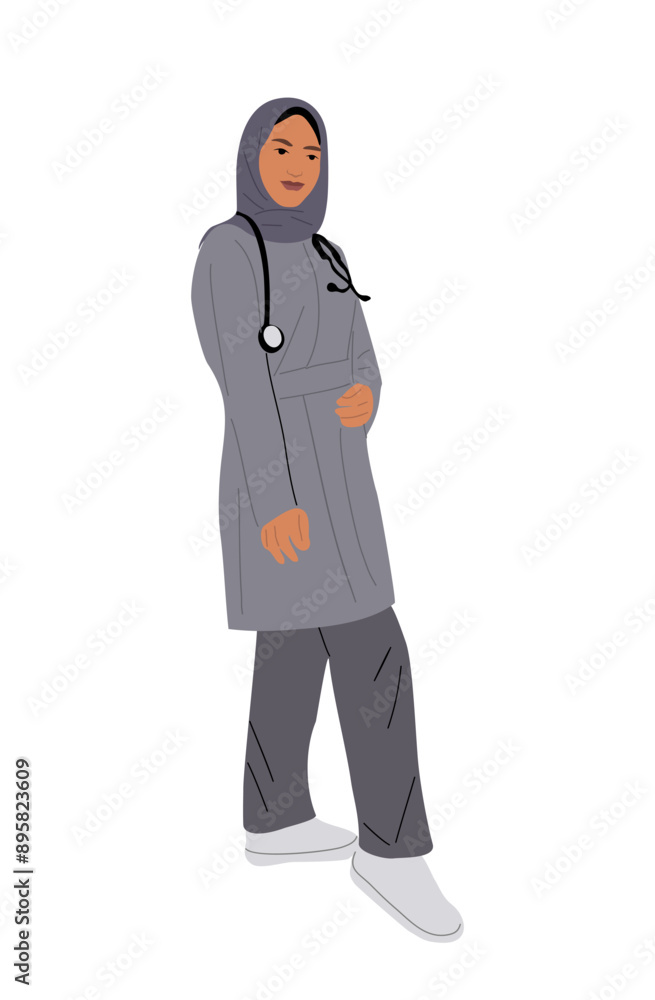 Muslim female doctor, nurse standing with stethoscope. Young woman ...