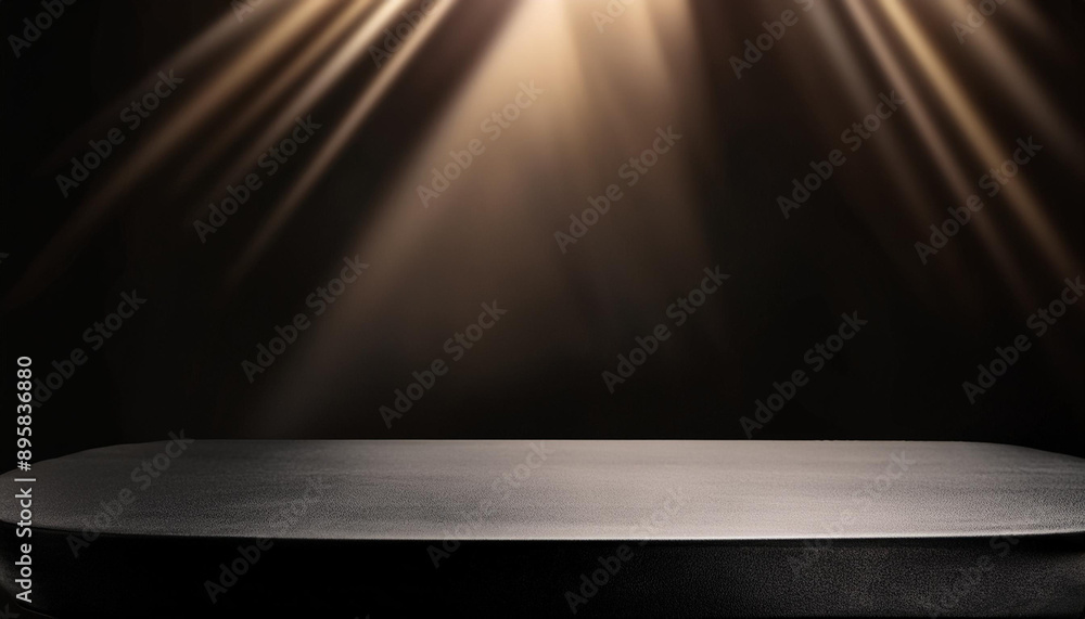 Black abstract table stage with light beams and shadows, empty stage ...