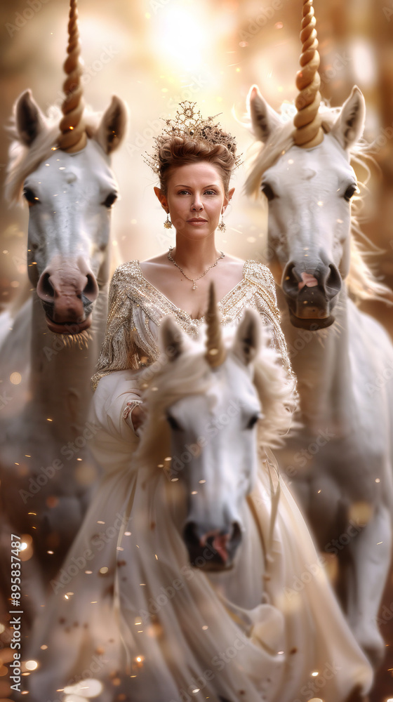 Unicorn Queen's Majestic Procession: A radiant queen glides through an ...