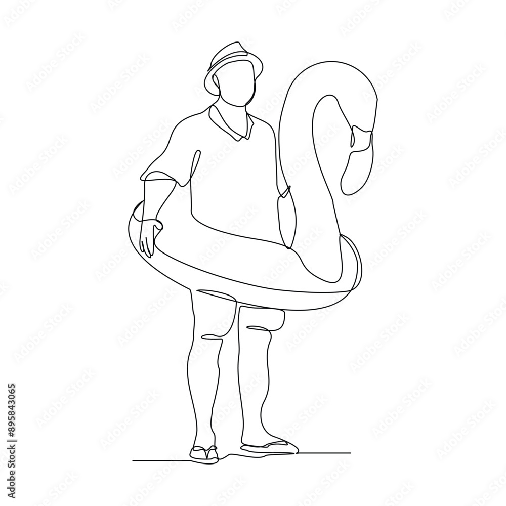 Continuous single line sketch drawing beach vacation summer travel man ...