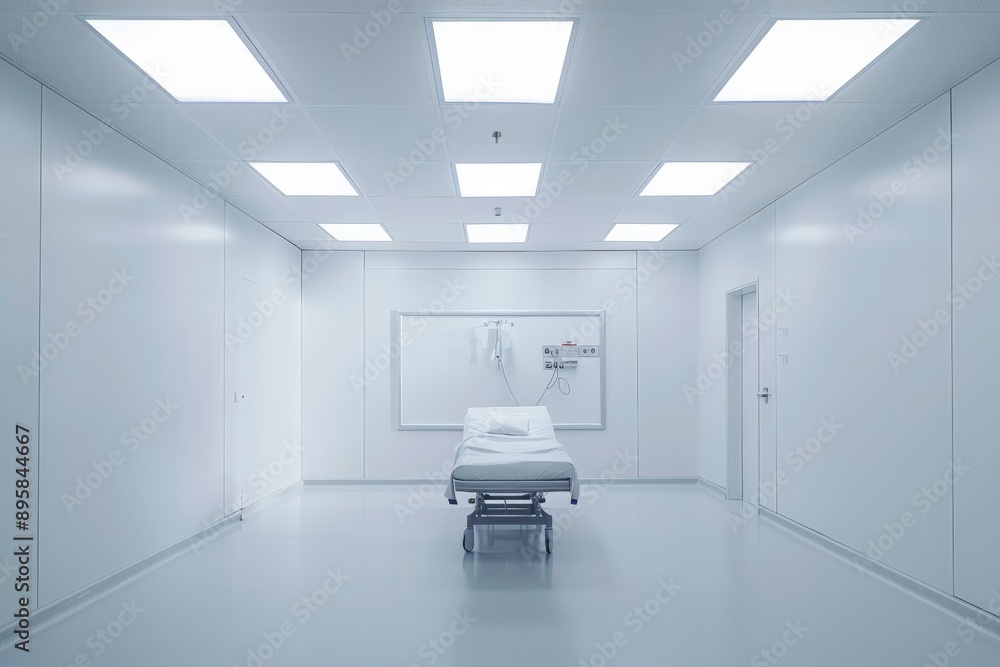 An image of a clinically sterile and stark white hospital room ...