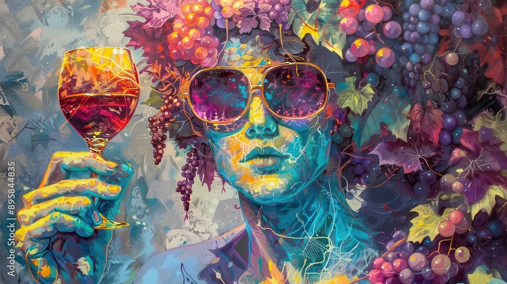 surrealist portrait of dionysus with flowing grape vine hair ...