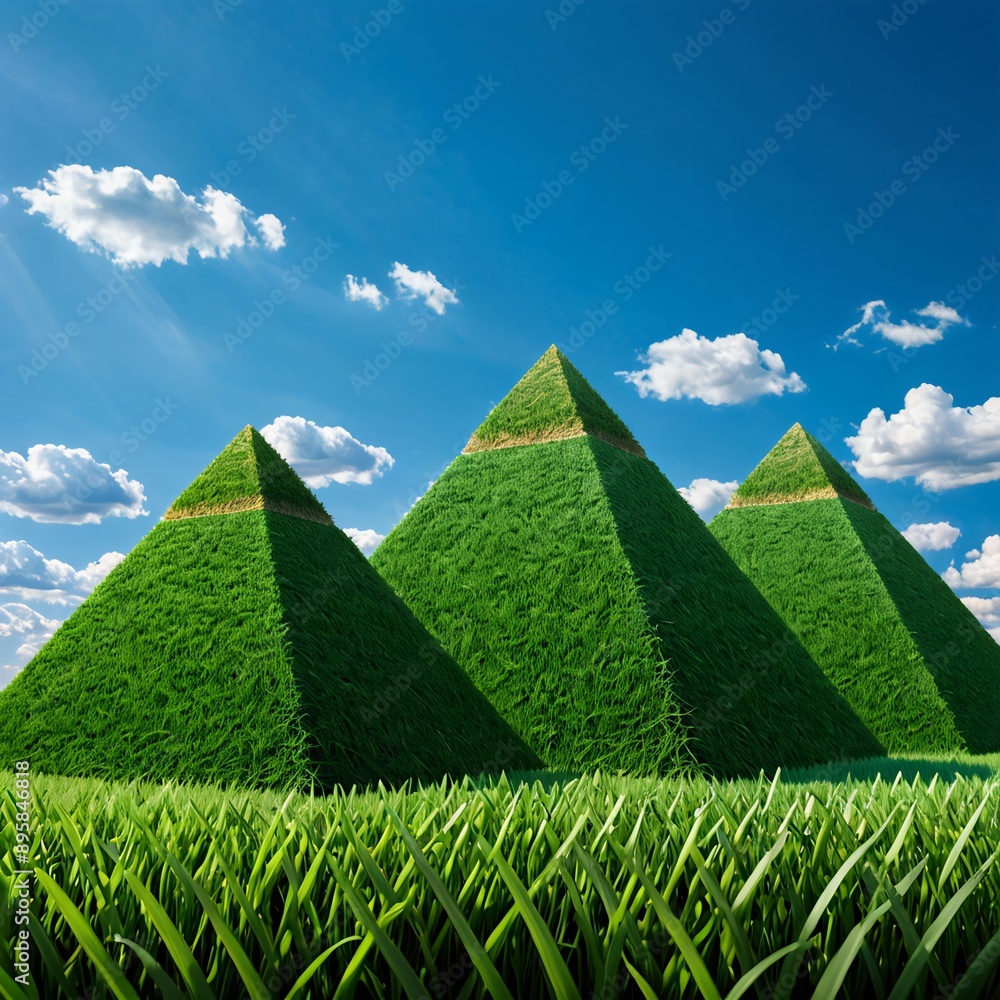 Fresh Cut Grass Pyramid, Large size grass in front of the green pyramid ...