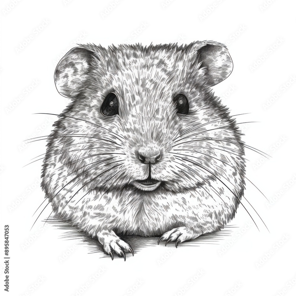 Black and white Vintage engraved art of a hamster portrait isolated on ...