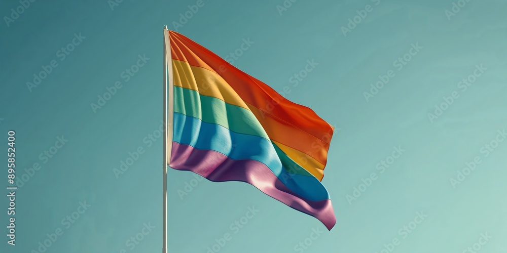Rainbow Pride Flag Fluttering in the Wind. Rainbow flag blowing in the ...