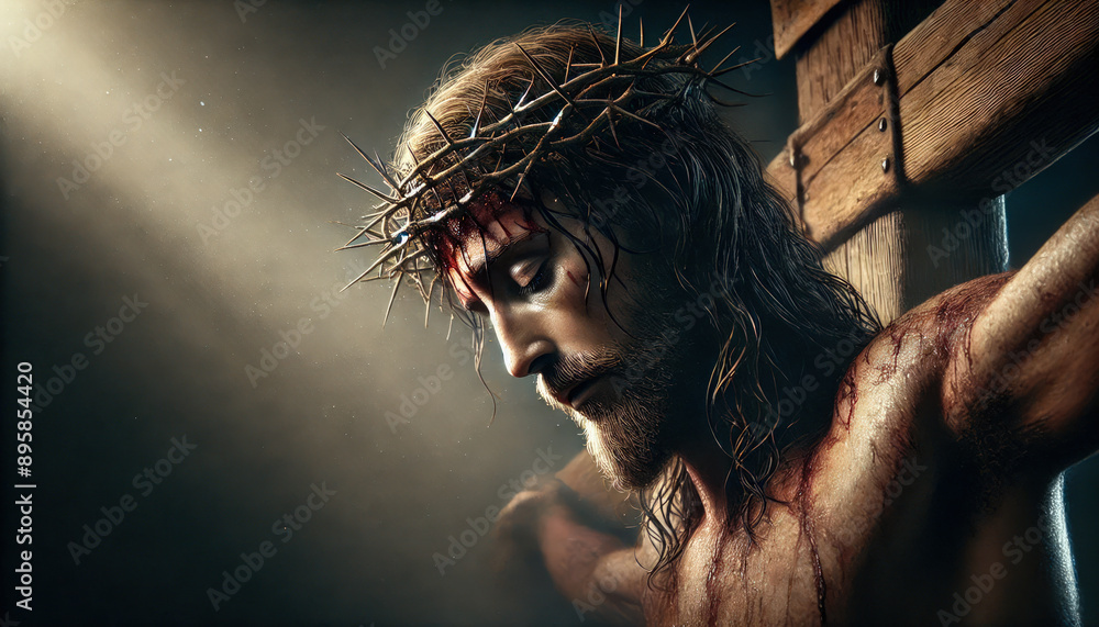 Jesus Christ on the Cross with Crown of Thorns Realistic Digital ...