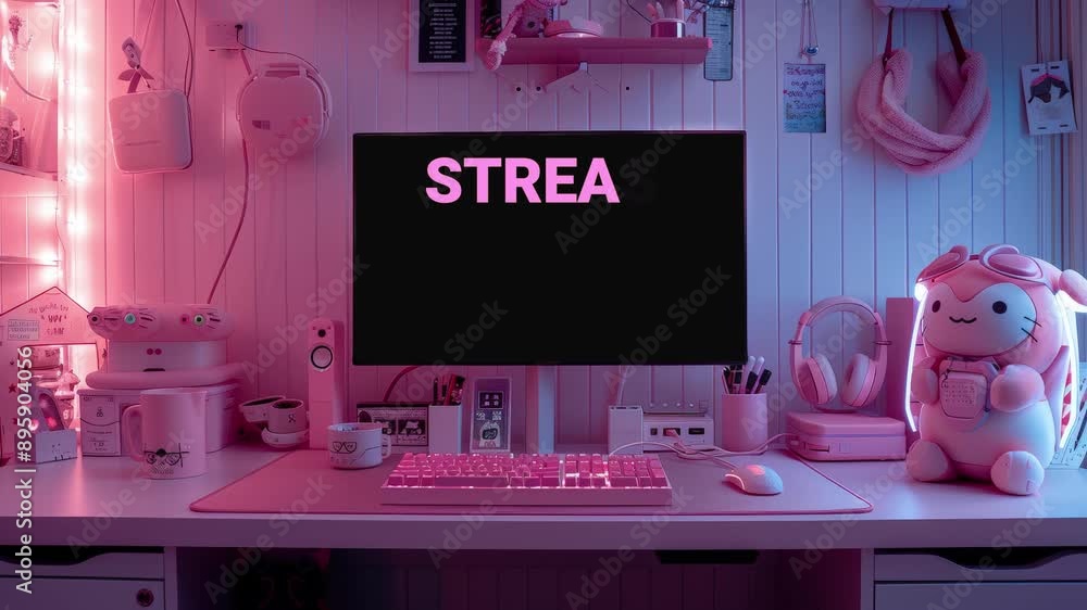 Stream starting soon vibrant and modern pink desktop setup with a ...
