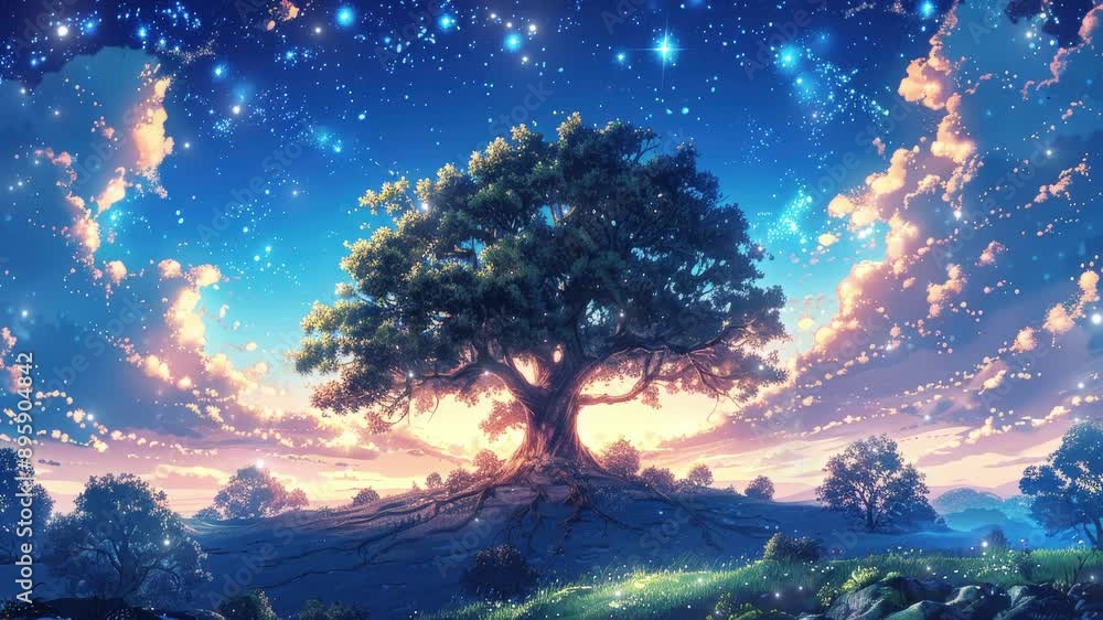 serene and captivating image of a solitary tree silhouetted against a ...