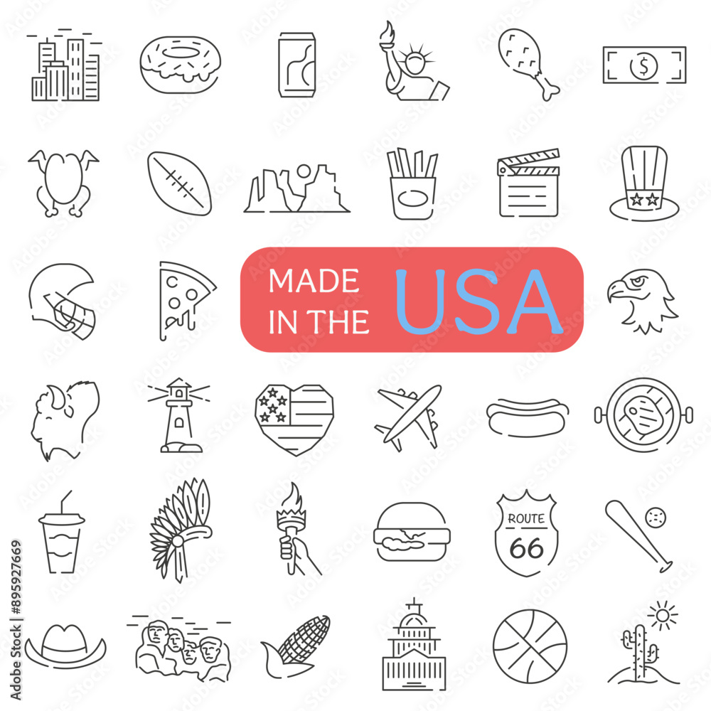 Symbols of America. USA symbols icons. United States elements ...