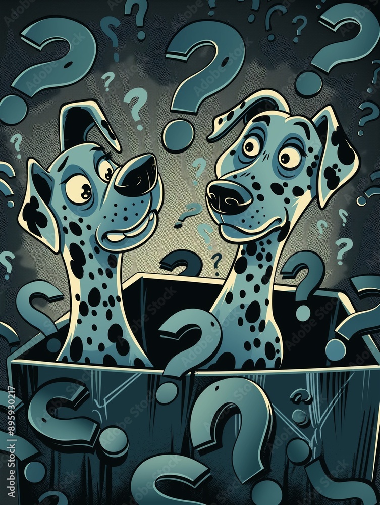 Vector illustration of two cartoon Dalmatians inside a box with ...