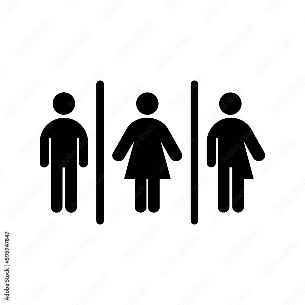 All gender restroom icon. Gender neutral toilet sign. Vector flat black ...