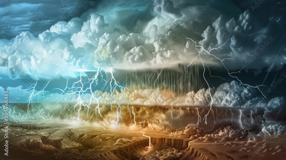 Diagram of a thunderstorm, illustrating the formation of cumulonimbus ...