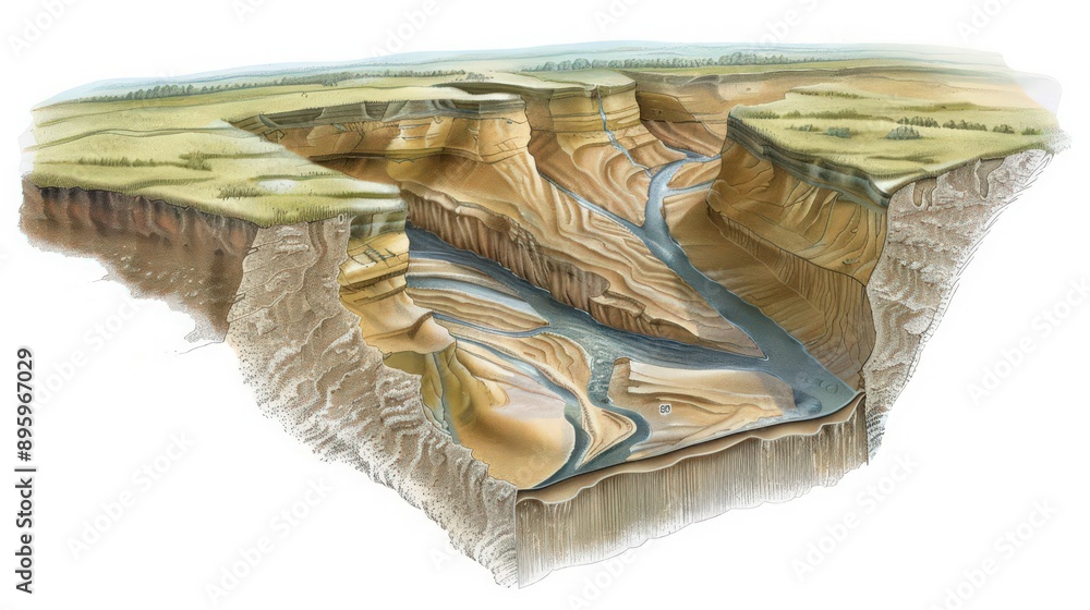 Diagram of an alluvial fan, showing how sediment is spread out in a fan ...