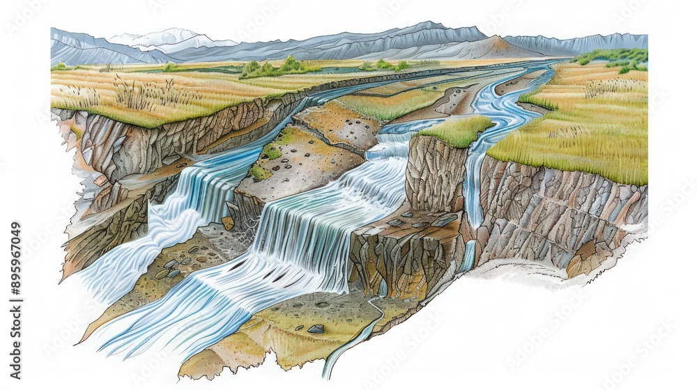 Diagram of an alluvial fan, showing how sediment is spread out in a fan ...