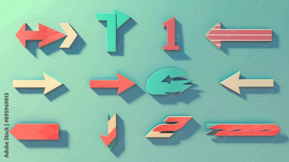 Illustrate a collection of arrow signs with 3D effects and shadows ...