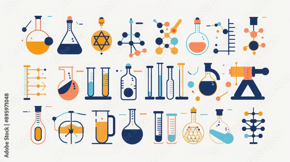 Illustrate a collection of symbols for analytical chemistry, including ...