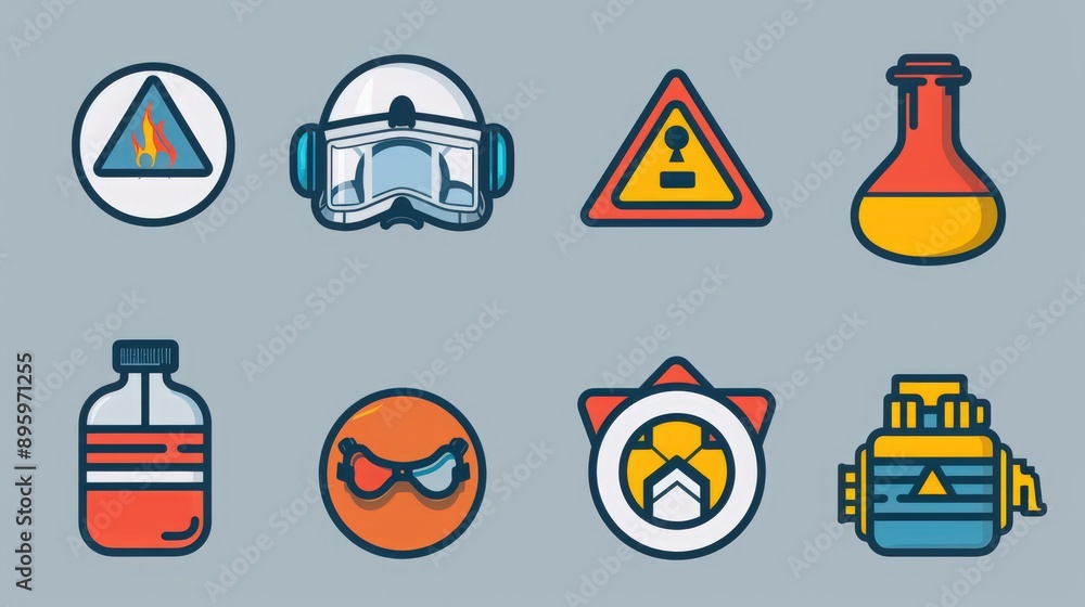 Illustrate a collection of symbols for chemical safety, including ...