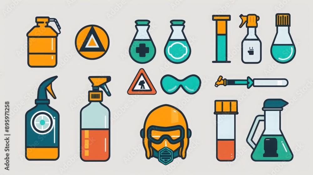 Illustrate a collection of symbols for chemical safety, including ...