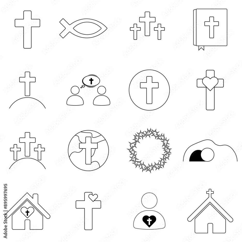 Religious Icon Set, Editable Strokes and Colors, Clip Art for Churches ...