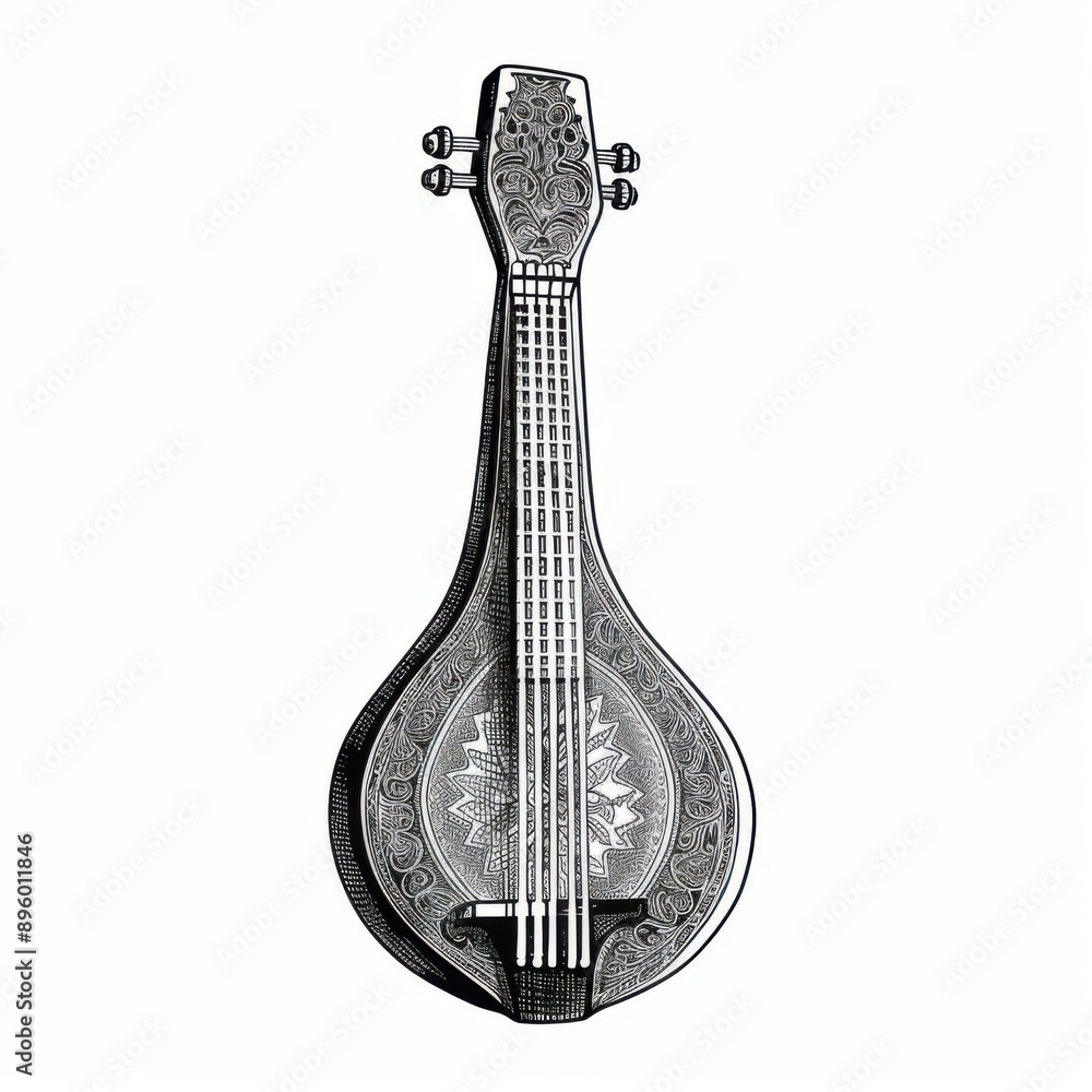 Black and white Vintage engraved art of a pipa isolated on white ...