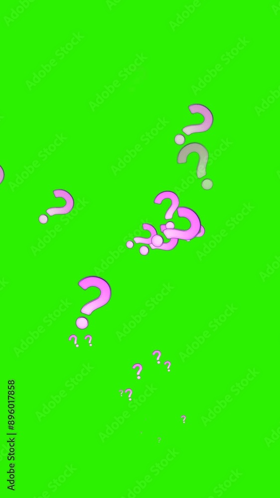 Question mark icons appear and disappear on green screen. 3D animation ...