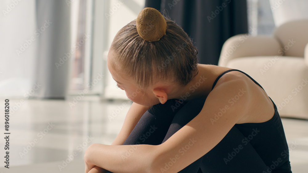 Little girl sad upset stressed offended tired bored Caucasian child kid ...