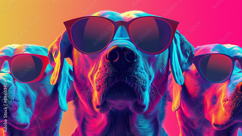 Abstract Canine Trio: Vibrant Background Wallart and Wallpaper Design ...