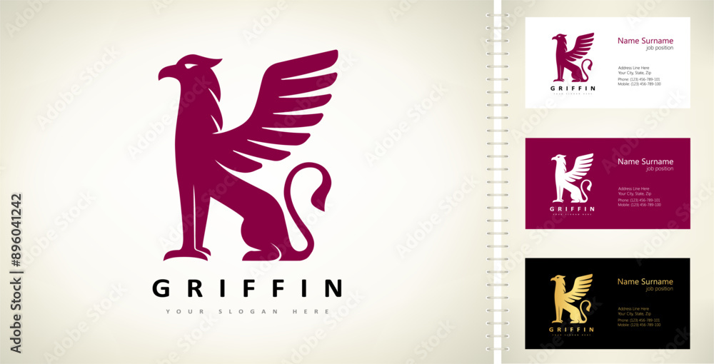 Griffin logo vector. A mythical creature with the head, claws and wings ...