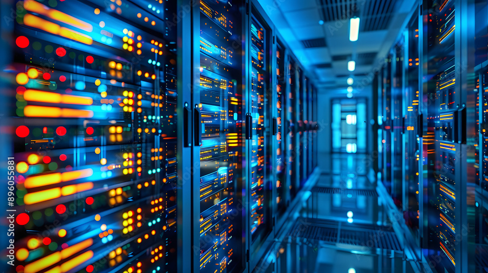 Abstract data center background, database in terminal storage, hardware server room, cloud ...