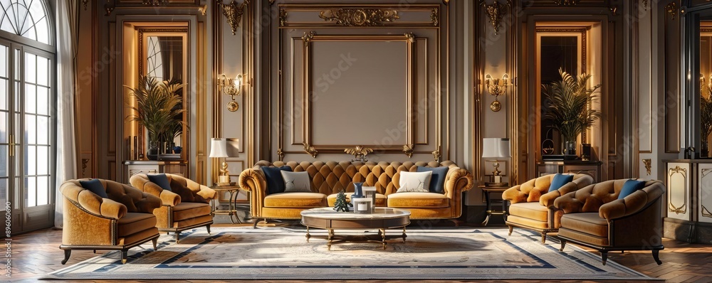 Elegant 3D room background with classic furniture, luxurious decor, and ...