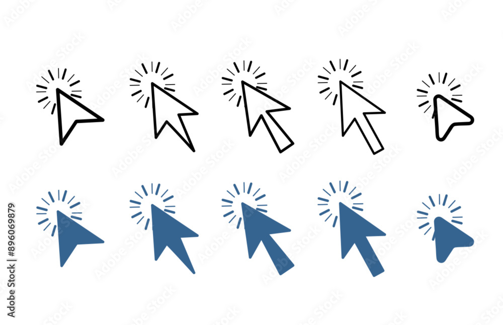 Set of Hand pointer symbol in trendy flat style. Computer mouse click ...