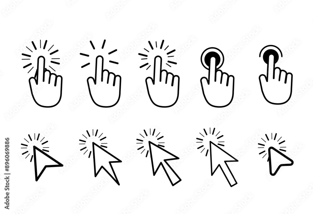 Set of Hand pointer symbol in trendy flat style. Computer mouse click ...