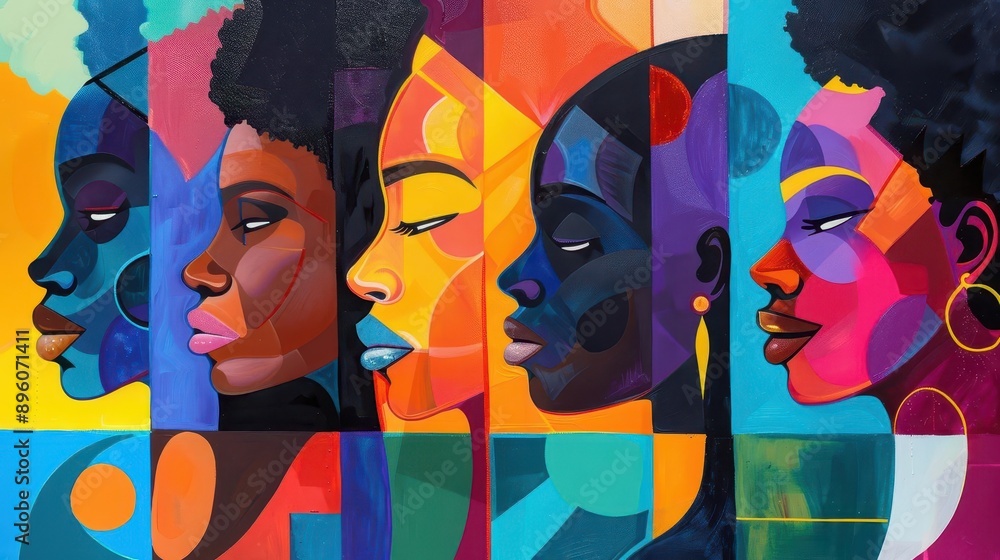 vibrant abstract portrait of diverse black individuals blending ...