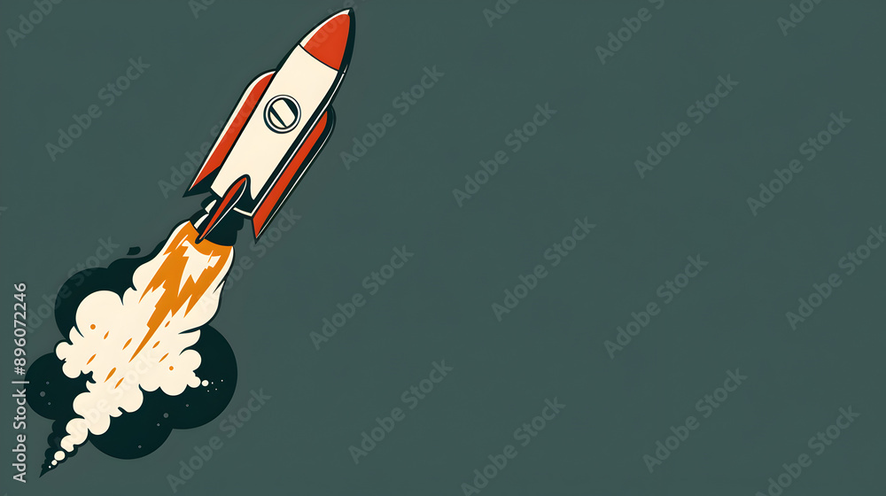 Cartoon Rocket: A cartoon-style rocket blasting off on a solid dark ...