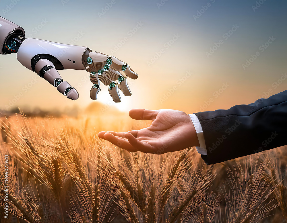 AI and Machine Learning Concept with Robot and Human Hands- An ...