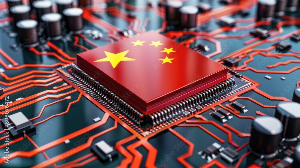Chinese Microchip With The Flag Of China Ai Gpu Parallel Computing Silicon Wafer Semiconductor