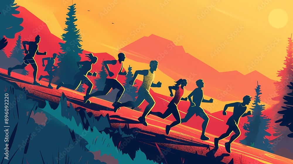 Simple shape illustration of a trail running event, focusing on the ...
