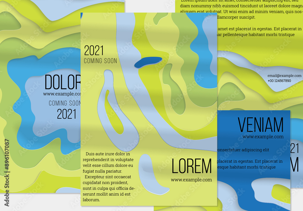 Flyer Layout with Paper Cut Craft Wavy Layered Texture Stock Template ...
