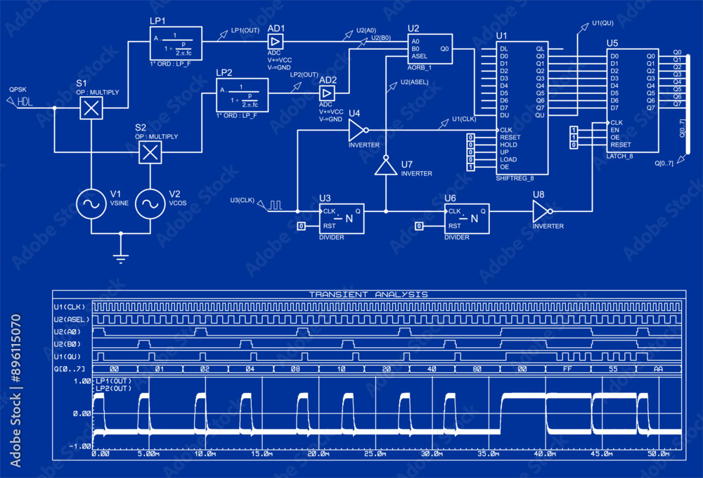 Schematic diagram of electronic device (demodulator). Vector drawing ...