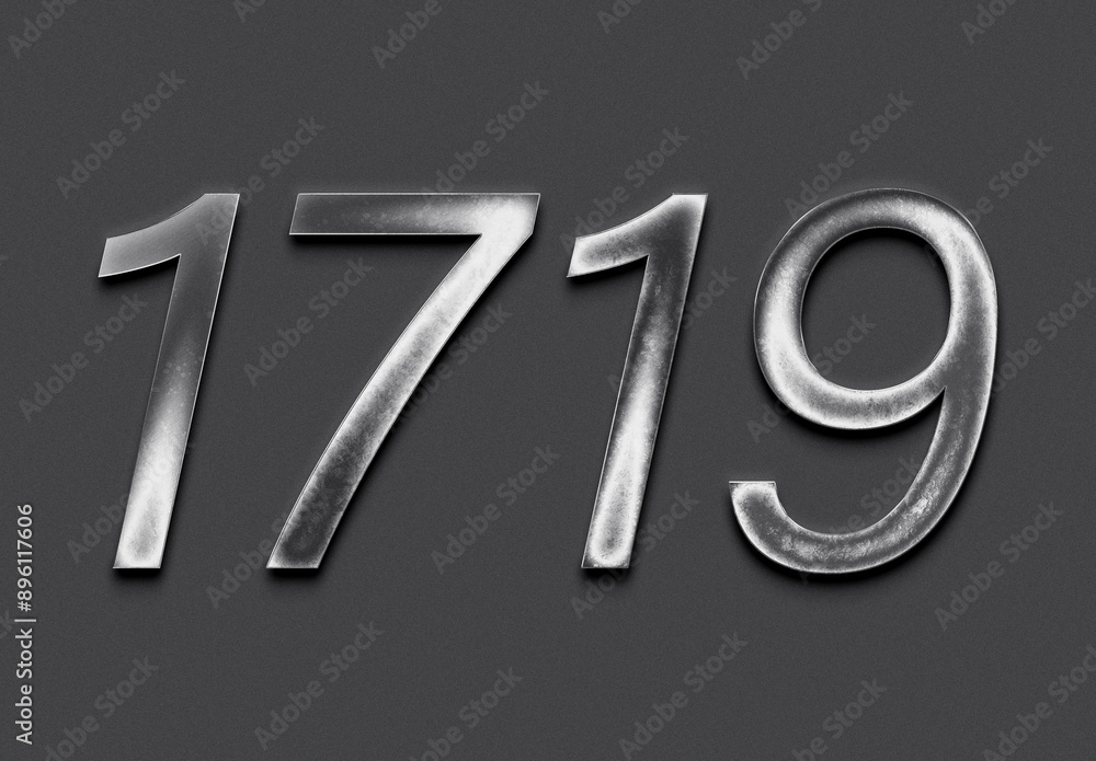 Chrome metal 3D number design of 1719 on grey background. Stock ...