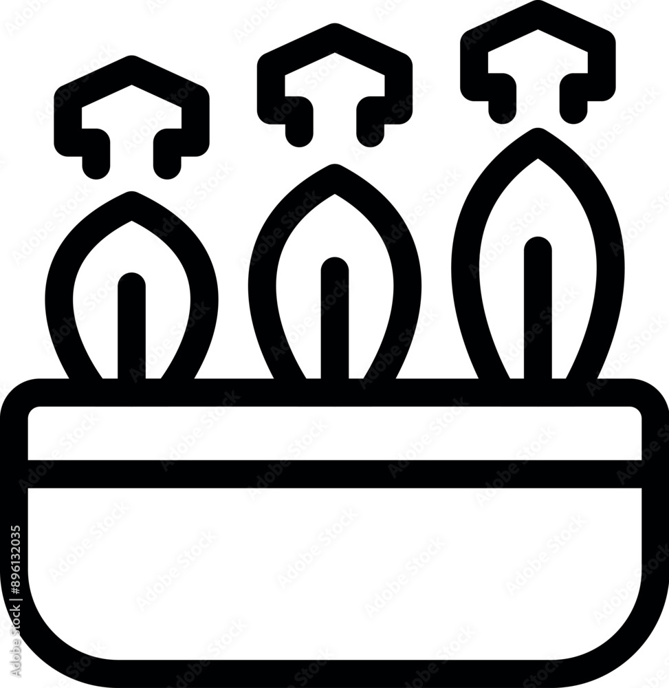 Line icon of plants growing from a smart home system, representing the ...