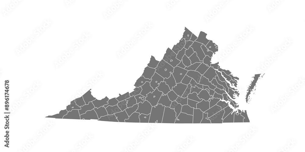 Virginia administrative map. counties map of Virginia with color, blank ...