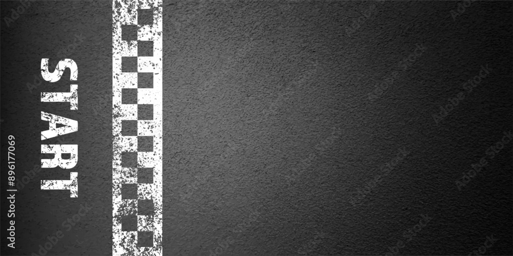 Asphalt road with white start line marking, concrete highway surface ...