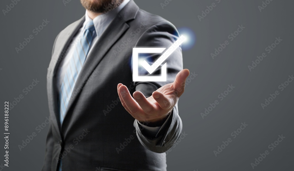 Business man using digital correct sign for document approve Stock ...